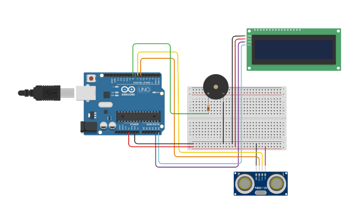 Circuit design Ultrasonic with LCD and Buzzer by DAGALANGIT - Tinkercad