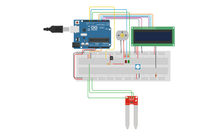 Circuit design Soil Moisture Sensor automatic water pump - Tinkercad