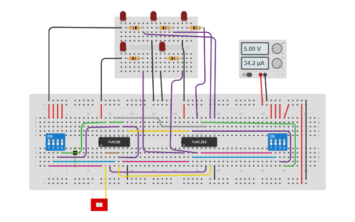 Circuit Design Adder Subtractor Tinkercad