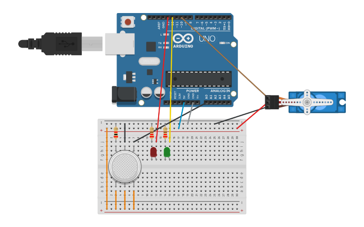 Circuit design BARRERA CON SENSOR DE CO2 - Tinkercad