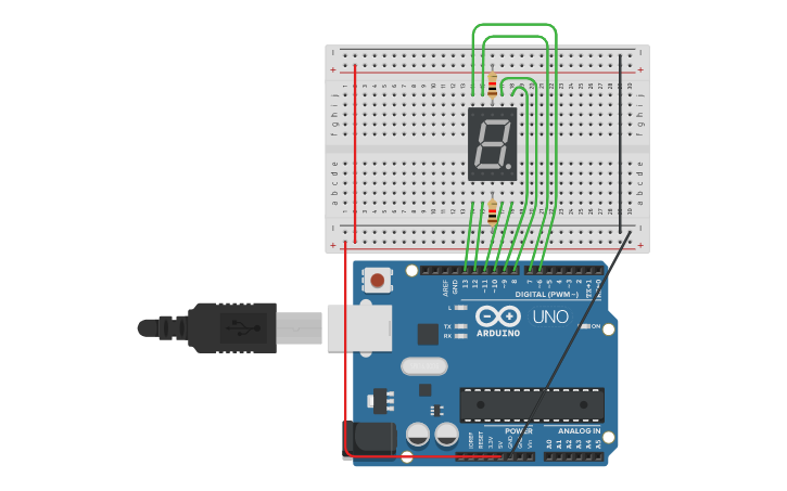 Circuit design 7-Segment Display - Tinkercad