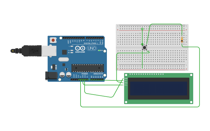 Circuit design lcd push button - Tinkercad Circuit design lcd push button - Tinkercad