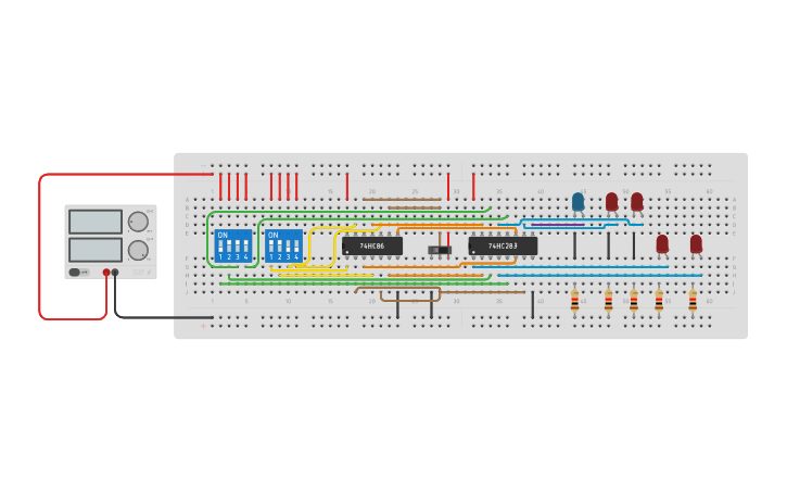 Circuit design 4-BIT BINARY ADDER/SUBTRACTOR - Tinkercad