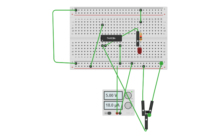 Circuit design Functioning of NOT gate - Tinkercad