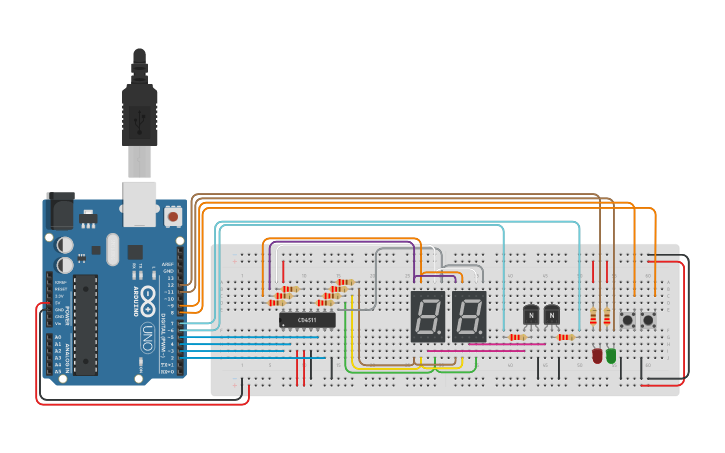 Circuit design 7 segments - 206 Parking correction - Tinkercad