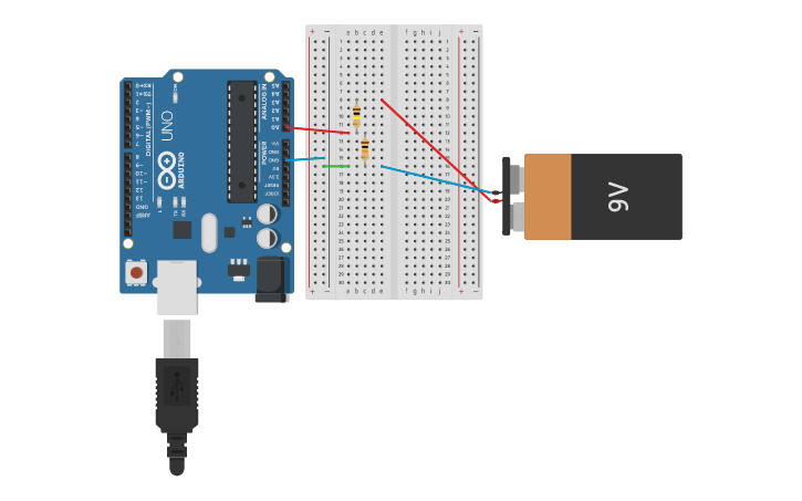 Circuit design Arduino Voltmeter using voltage devider - Tinkercad