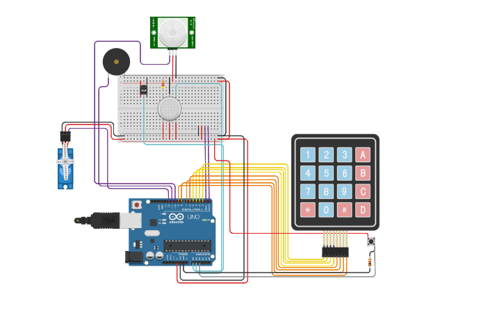 Circuit design Home Security System Using GSM - Tinkercad