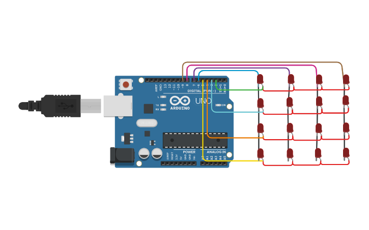 Circuit design 4*4 led - Tinkercad