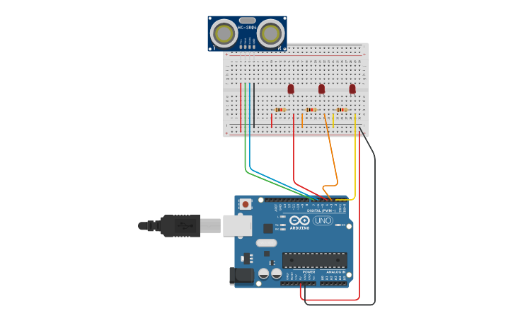 Circuit design Ultrasonic distance sensor - Tinkercad
