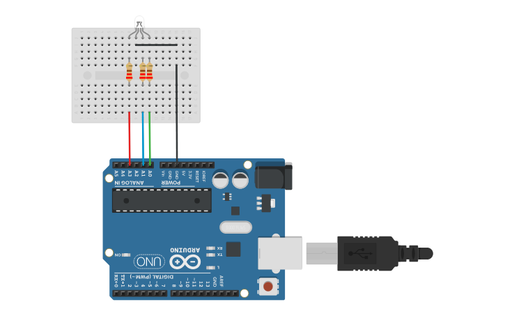 Circuit design Remix SEMANA 9 - RGB Analógico - José Ahmad | Tinkercad