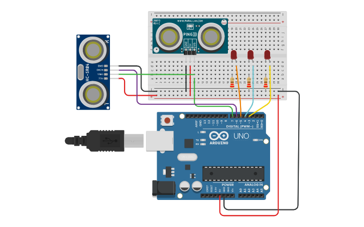 Circuit design SENSOR ULTRASSÔNICO - Tinkercad