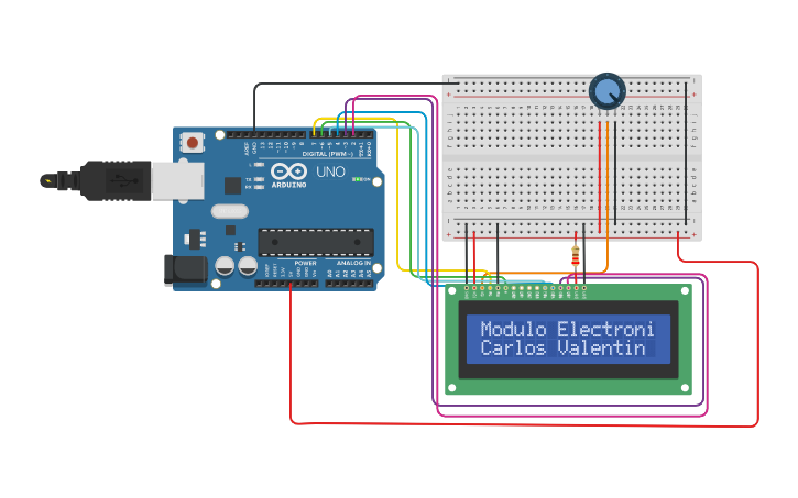 Circuit design Pantalla LCD 16x2 - Tinkercad