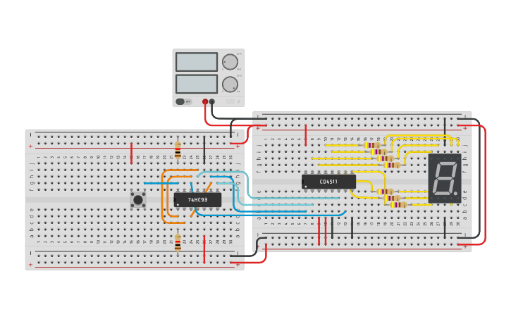 Circuit design 4511-74HC93-7segmenti - Tinkercad