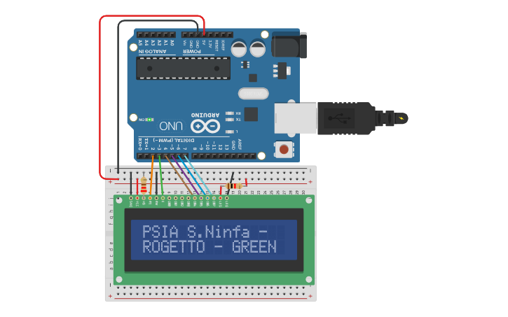 Circuit design Prof Licari Arduino LCD Display a scorrimento | Tinkercad