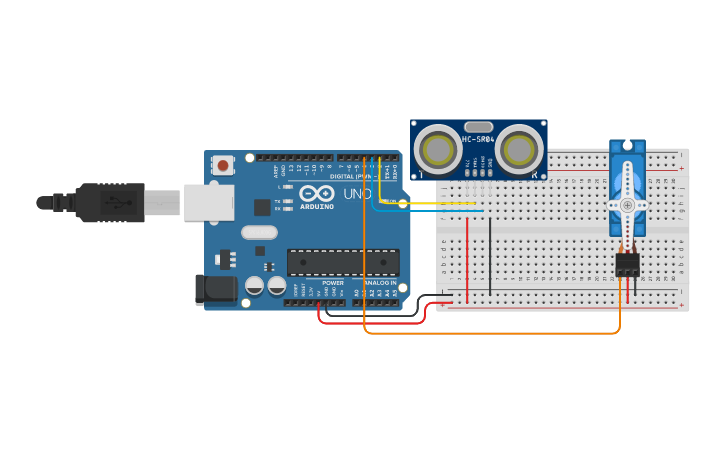 Circuit design Sensor ultra sonido - Tinkercad