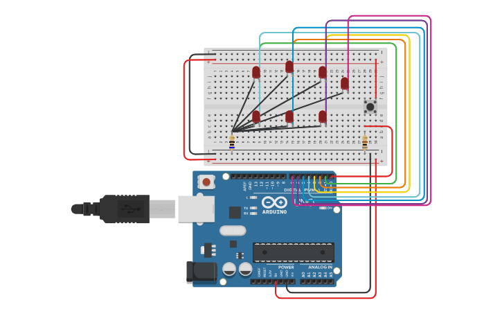 Circuit Design Dado Eletrônico Arduino Tinkercad