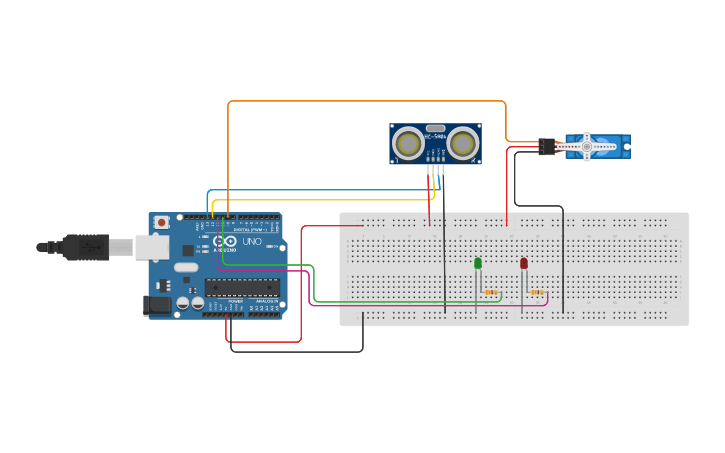 Circuit design Palang pintu parkir otomatis - Tinkercad