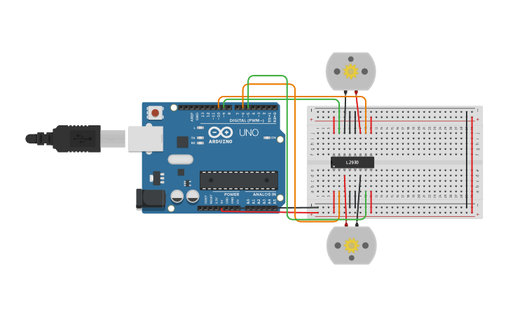 Circuit design Motor com ponte l293d Arduino - Tinkercad