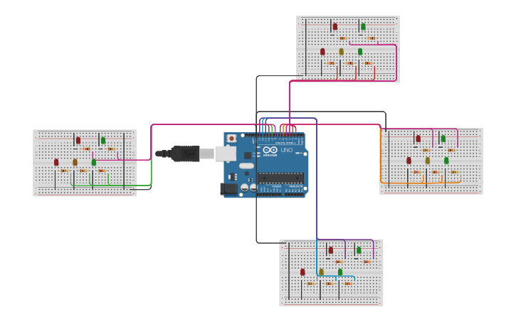 Circuit design Traffic Signal - Tinkercad