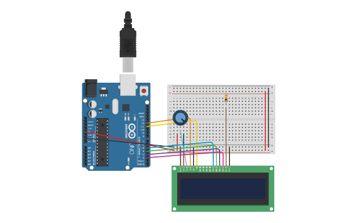 Circuit design LCD com scroll infinito em uma linha. - Tinkercad