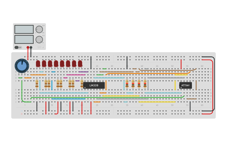 Circuit design Lm339 attiny v2.01 code | Tinkercad