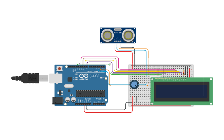 Circuit design Sensor UltraSonic - Tinkercad