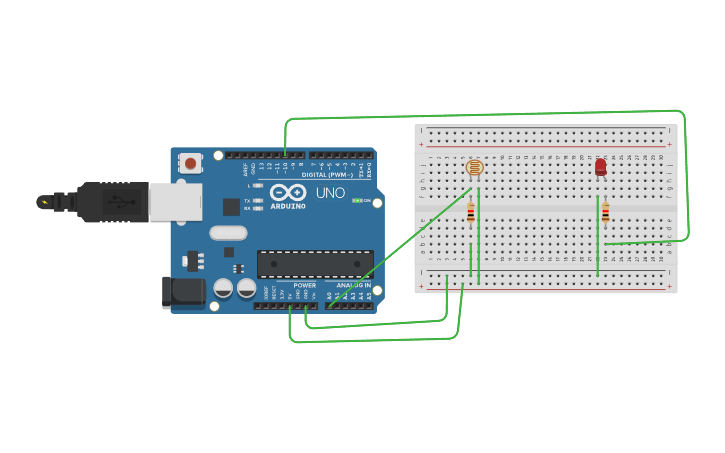 Circuit design LDR with LED - Tinkercad