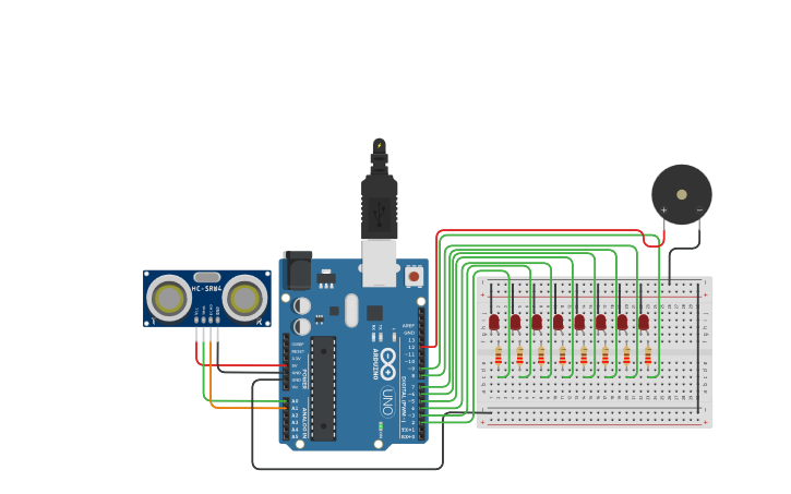 Circuit design Medir nivel de agua con Arduino - Tinkercad