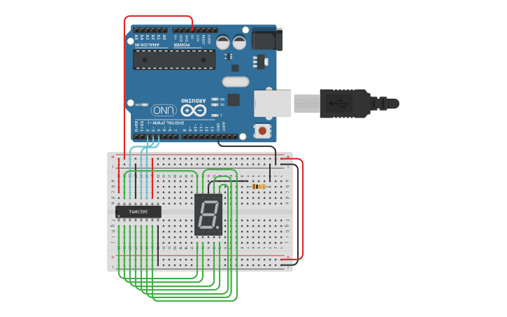 Circuit design Tema 22: Display 7 Segmentos - Tinkercad