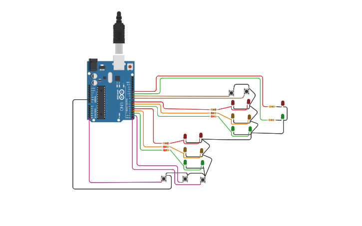 Circuit design Traffic signal control system - Tinkercad