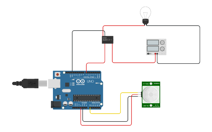 Circuit design Motion Sensor Light | Tinkercad