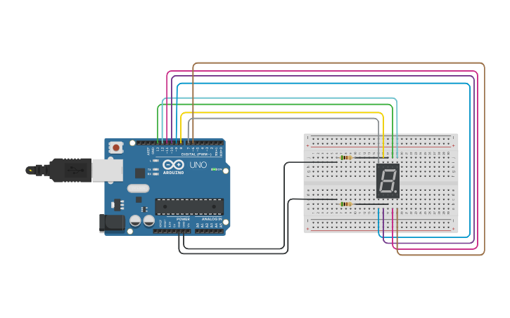 Circuit Design 0 5 And A F On 7 Segment Tinkercad