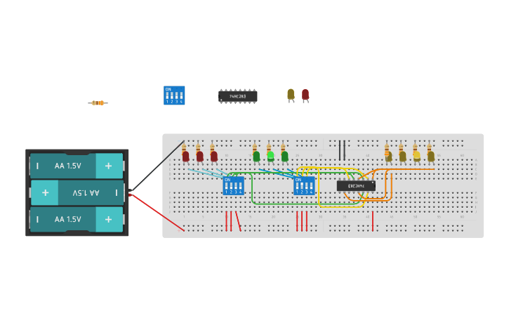Circuit design 3-Bit Adder - DIP Switches - Tinkercad