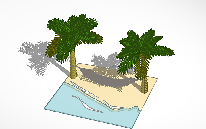 3D design Hammock and Palm Trees at the beach - Tinkercad