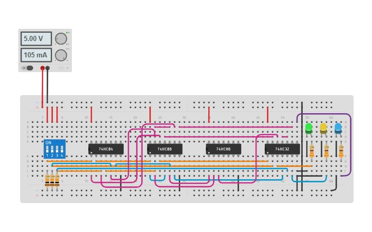 Circuit design Project # 1 - Decoder Using LEDs - Tinkercad