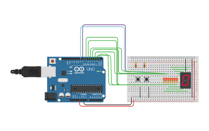 Circuit design display 7 segmenti - Tinkercad