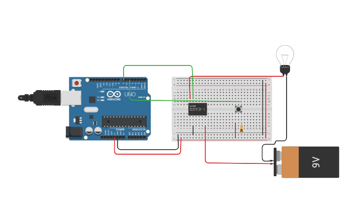 Circuit design push button relay - Tinkercad