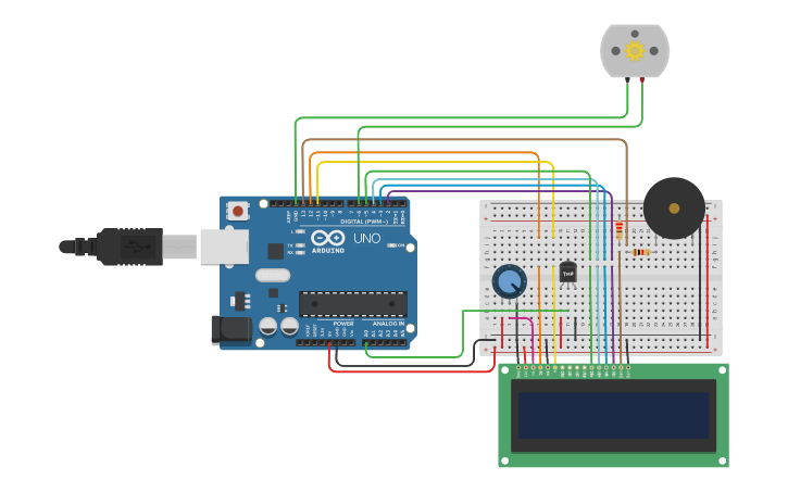 Circuit design Temperature-based automatic Fan speed Controller - Tinkercad Circuit design Temperature-based automatic Fan speed Controller - Tinkercad