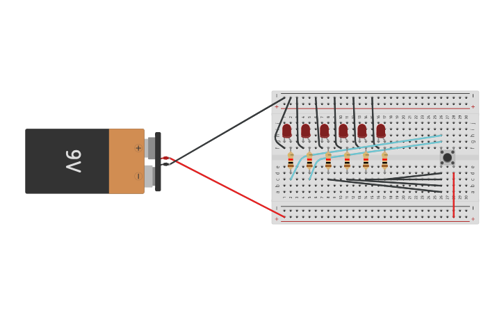 Circuit design 6 led 1 switch | Tinkercad