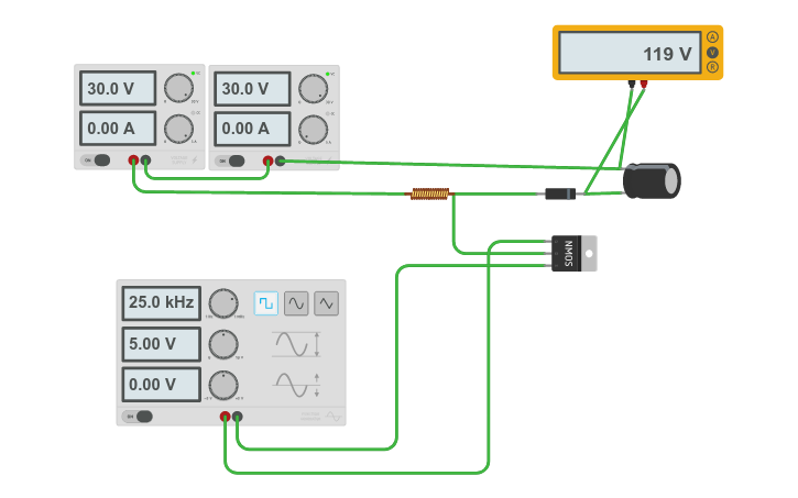 Circuit design DC/DC converter boost - Tinkercad