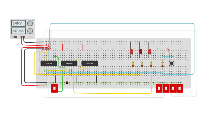 Circuit design (011) D flip flop sequence | Tinkercad