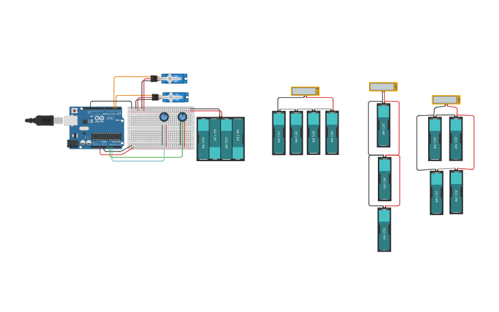 Circuit design 2 servos - Tinkercad