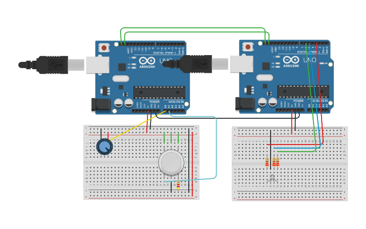 Circuit design Comunicação I2C entre arduinos - Tinkercad