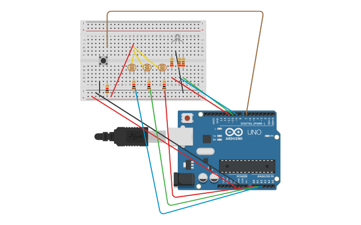 Circuit design LDR,Button controlled RGB LED - Tinkercad Circuit design LDR,Button controlled RGB LED - Tinkercad