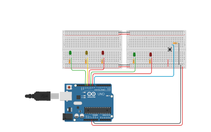 Circuit design Semáforo Travessia de Peões Leds | Tinkercad