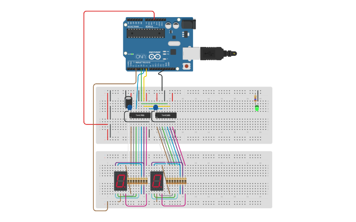 Circuit Design Dual Shifting With Dual 7 Segments Tinkercad