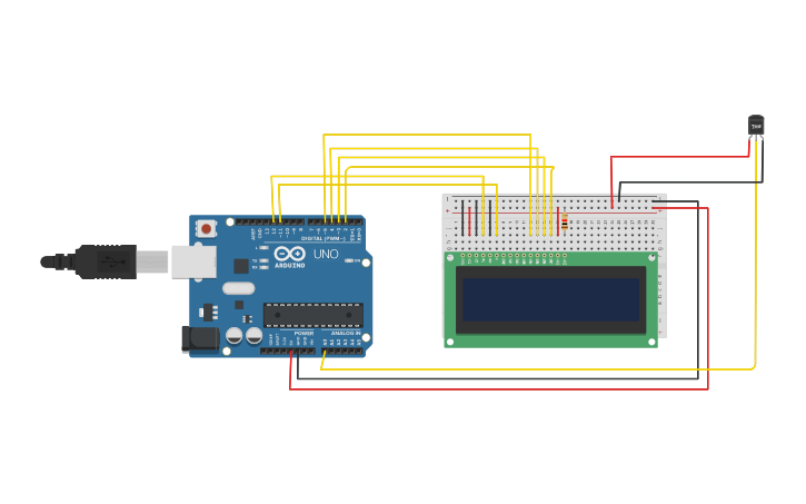 Circuit design Temperature sensor with lcd - Tinkercad