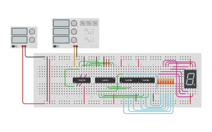 Circuit design Mod 10 counter using 7seg display - Tinkercad