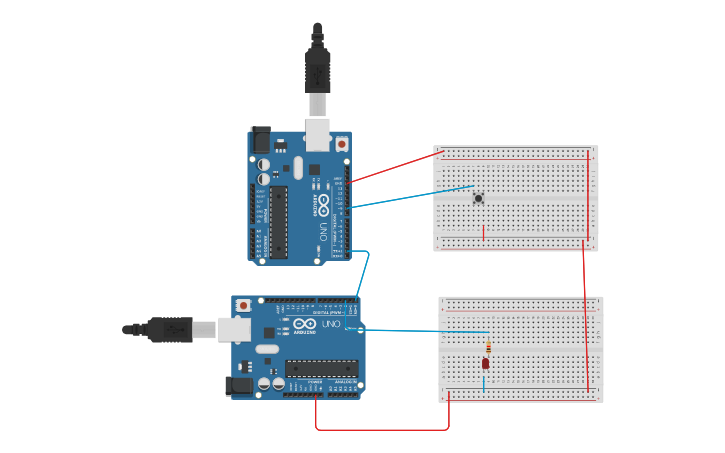 Circuit design Projeto complexo 2 Arduinos | Tinkercad