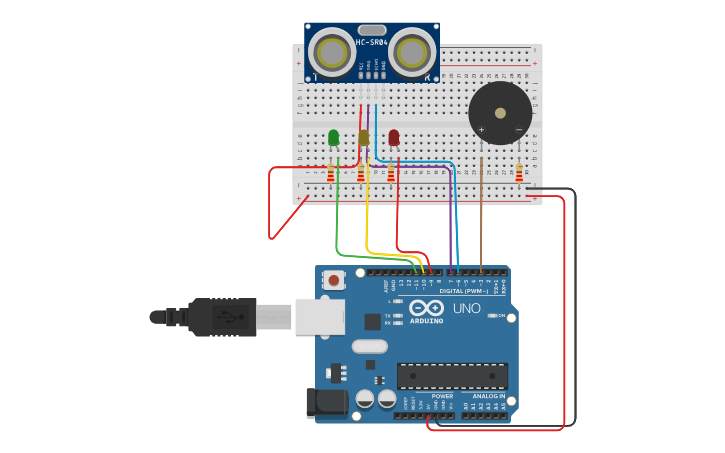 Circuit design censor ultrasónico - Tinkercad